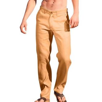 Generic Pantalon d&eacute;t&eacute; en lin pour homme - Pantalon chino droit - Pantalon de loisirs respirant - Couleur unie - Pantalon de plage - Pantalon de plage l&eacute;ger - 