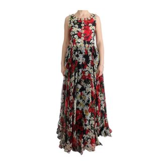 Dolce & Gabbana Mehrfarbiges Seidenkleid mit Blumenmuster- Kristallen und langem Maxikleid - - Dresses - Damen - Mehrfarbig - L