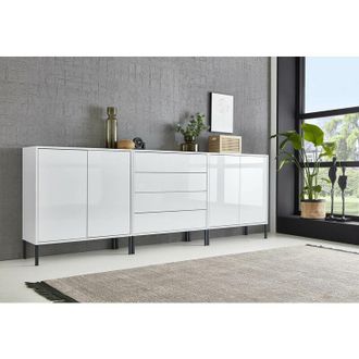 BMG M&ouml;bel BMG M&ouml;bel Sideboard Mailand Set 5, grifflos, Metallf&uuml;&szlig;e, Wei&szlig;/ Wei&szlig; hochglanz