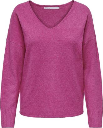 Only Damen Strickpullover V-Ausschnitt Sweater Onlrica Life L/S V-Neck Pullo KNT Noos 15224360,Raspberry Rose/Detail:Melange,S