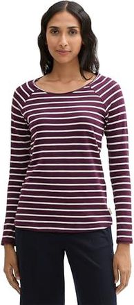 Tom Tailor 1043134 T-Shirt à Manches Longues, 36139-Berry White Stripe, M Femmes