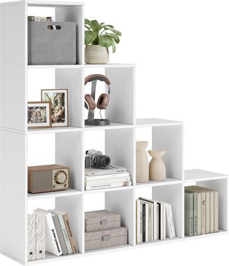 Vasagle B&uuml;cherregal mit 10 F&auml;chern, Regal offen, Stufenregal, Ordnungssystem f&uuml;r Deko, Fotos, Pflanzen, Wohnzimmer, Schlafzimmer, Arbeitszimmer, 29 x 129,5 x 