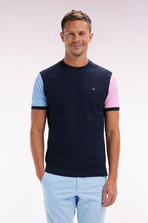 Eden Park T-shirt Colorblock Brod&eacute; En Coton Marine Coupe Droite