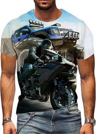 Keephen T-Shirt &agrave; col Rond pour Homme avec Motif Moto VTT Sportif Impression 3D Manches Courtes Haut d&eacute;contract&eacute;