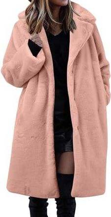 Generic Vestes longues en duvet pour femme - Manteau dhiver chaud et bouffant &agrave; manches courtes - Faux manteaux d&eacute;contract&eacute;s, rose, XXL