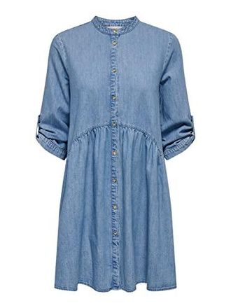 Only ONLCHICAGO 3/4 SL DNM Dress BJBOX Robe, Bleu Jeans Clair, S Femme