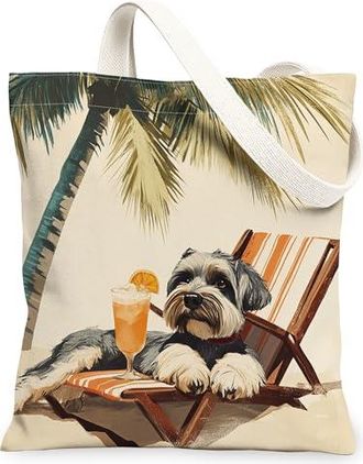 Generic Sac fourre-tout en toile motif schnauzer amusant pour faire du shopping, 33 x 38,1 cm, sac &agrave; bandouli&egrave;re r&eacute;utilisable pour femme, peinture danimaux do