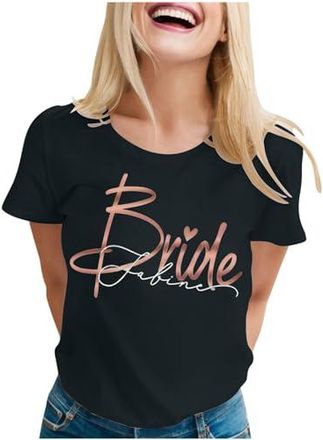 Generic T-shirt femme d&eacute;contract&eacute; lettre imprim&eacute;e col rond manches courtes t-shirt top 6, Noir, XXL