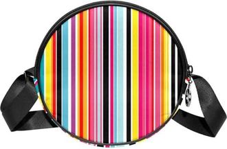 Generic Sac &agrave; bandouli&egrave;re rond pour femme, avec bandes de couleur, sac &agrave; dos &agrave; bandouli&egrave;re r&eacute;glable avec fermeture &eacute;clair, sac &agrave; main rond d&eacute;contract&eacute; pour fe