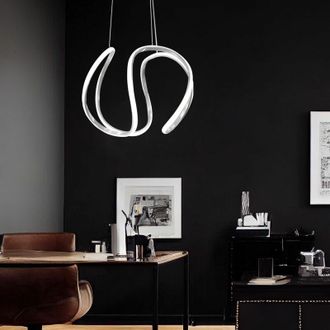 ETC Shop Etc-shop - Suspension led suspension incurv&eacute;e, dimmable Plafonnier moderne suspendu, m&eacute;tal gris blanc, 23W 1840Lm blanc chaud, LxlxH 45x44x150 cm