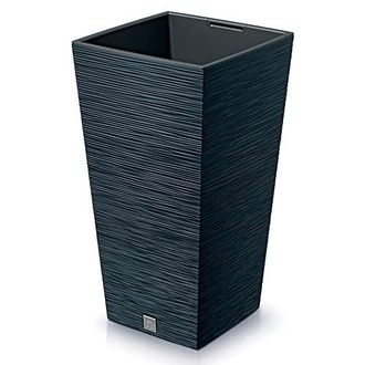 Prosperplast Anthrazitfarbenes Pflanzgef&auml;&szlig; mit Beh&auml;lter, Kollektion FURU, 34,5 x 34,5 x 66 cm, Fassungsverm&ouml;gen 24 L