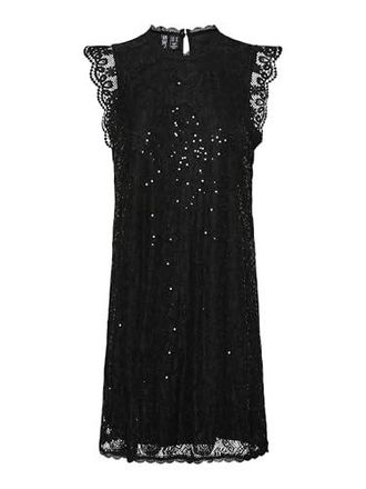 Pieces Pcolline SL Lace Sequins Robe Noos, Noir, S Femme