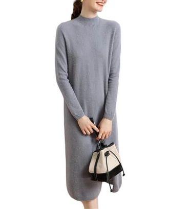 Generic Robe en cachemire &agrave; col montant pour femme - Pull basique doux &agrave; manches longues, 34, S