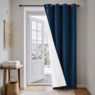 Miulee Bleu Rideaux Velours Double Epais avec Doublure Matelass&eacute;e &agrave; Oeillets, Rideau Thermique Isolant Anti Froid et Chaleur pour Porte Dentr&eacute;e Fenetre, Ride