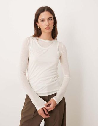 Calvin Klein Jeans Top effet double &eacute;paisseur en laine m&eacute;lang&eacute;e - Cr&egrave;me-Blanc