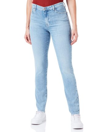 7 For All Mankind Damen Hw Skinny Slim Illusion With Raw Cut Jeans, Light Blue, 31W / 31L EU