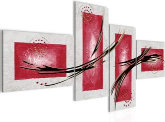 Runa Art Wandbilder Set XXL Abstrakt Wohnzimmer Schlafzimmer Grau Rot Weiss 4 Teilig - Made in Germany - 100745a