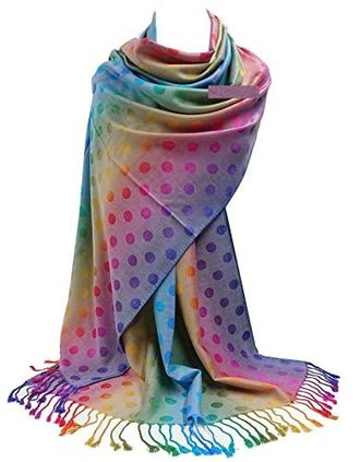 GFM Silky Feel Echarpe Style Pashmina Arc-en-ciel en Polka Dot - Gris Multicolore- (Npolkapash-BH)