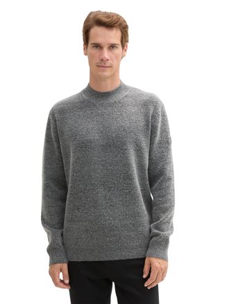 Tom Tailor Herren Cosy Strickpullover mit Stehkragen, 37034 - Light Stone Grey Black Core, XXL
