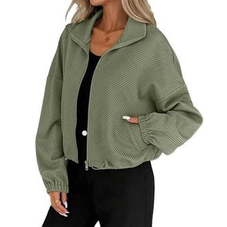 Generic Veste ample 2025 avec fermeture &eacute;clair et ourlet &agrave; cordon de serrage pour femme, vert militaire, XL