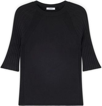 Motivi Viskose Rippstrick Raglan Pullover - - Knitwear - Damen - Schwarzk - L