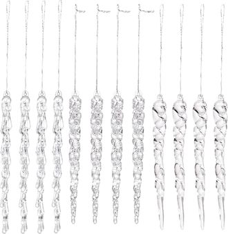 Generic Weihnachts-Eiszapfen - 18,5 X 13 X 1 Cm, 12 St&uuml;ck Acryl, Weihnachtsbaumschmuck, Anh&auml;nger-Girlanden-Set | Wanddekorationen F&uuml;r Den Innen- Und Au&szlig;enbere