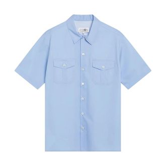 Maison Margiela Homme, Chemises, Bleu, Taille: M Chemise &agrave; Manches Courtes en Popeline Fusionn&eacute;e