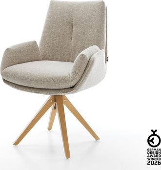 DELIFE Drehstuhl Clea-Flex Webstoff Soft Beige Holzgestell kantig Natur 180&deg; drehbar, Esszimmerst&uuml;hle