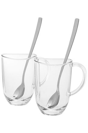 Leonardo Latte-Macchiato-Set Napoli, Klar, Edelstahl, Metall, Glas, 4-teilig, Kaffee & Tee, Tassen, Latte Macchiato Gl&auml;ser
