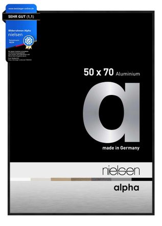 Nielsen Design Bilderrahmen, 50 x 70 cm, Aluminium, Schwarz matt, Posterrahmen zum Aufh&auml;ngen im Hoch- & Querformat, Echtglas, Alpha