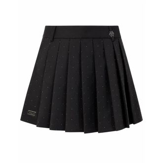 Philipp Plein Faltenrock Mini Small Monogram Strass - - Skirts - Damen - Schwarzk - L