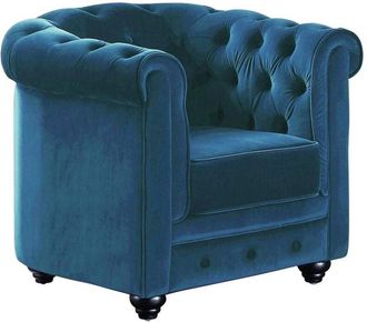 Vente-Unique Vente-unique - Fauteuil chesterfield - Velours bleu canard