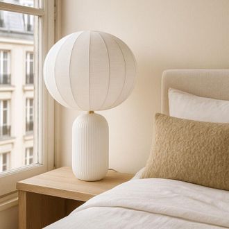 Millumine Lampe &agrave; poser en verre transparent opale et abat-jour toile Lucas