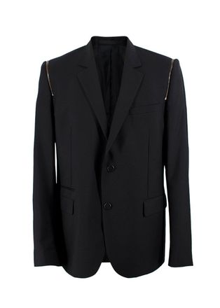 Balmain Black Wool Blazer with Zipper Detail Size XL