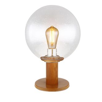 Globo Lighting Garten Au&szlig;enbeleuchtung Sockelleuchte Au&szlig;en E27 Au&szlig;enlampe Stehlampe, Alu Holzoptik Glaskugel, Blasen-Optik, 1x E27 Fassung, DxH 25x38 cm
