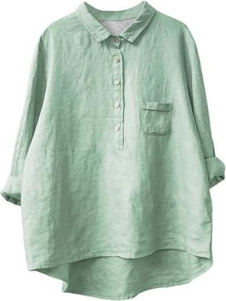 Generic Chemise pour Femmes Coton Et Lin Chic Casual Chemises D&eacute;t&eacute; Manche Longue &Agrave; Col V Loose Hauts Leger Comfy Tuniques &Agrave; La Mode Coton Et Lin Grande Taille