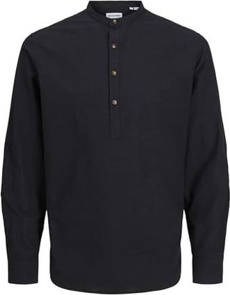 Jack & Jones Jjesummer Ls Sn T-Shirt Demi Placket Chemise &agrave; Manches Longues, Noir, M Hommes