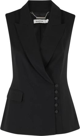 SIMKHAI Femme, Vestes, Noir, Taille: 38 FR Noir Revers Manche Col en V Gilet Blazer