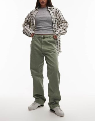 Abrand Jean ample style charpentier - Kaki délavé-Vert