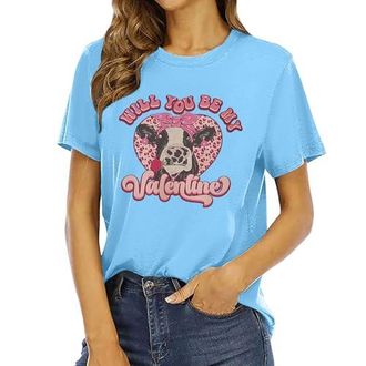 Generic T-shirt &agrave; manches courtes pour femme imprim&eacute; pour la Saint-Valentin 2026, bleu, 3XL