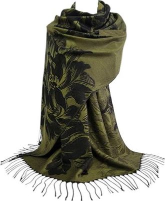 GFM Écharpe à motif Pasmina style floral - S9-vert olive- (AH221-GHJTN)
