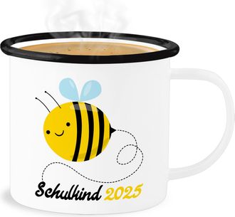 Shirtracer Emaille Becher Blechbecher - Tasse Schulanfang - Biene Schulkind 2025 Geschenk Schulkinder Geschenk Einschulung I - 300 ml - Weiß Schwarz - schulanfan