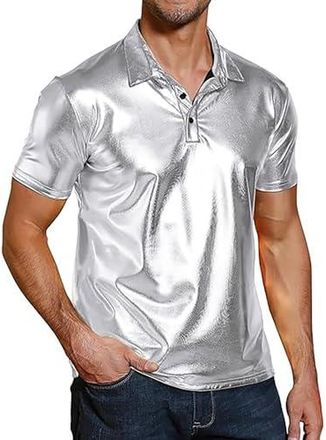 Generic T-shirt &agrave; paillettes pour homme - Chemise disco des ann&eacute;es 70 et 80 - Costume de f&ecirc;te &agrave; th&egrave;me hippie - Nouvel An - Carnaval - Dor&eacute; - Manches courtes -