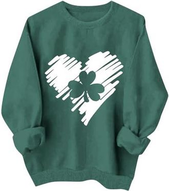 Generic Sweat-shirt &agrave; motif coeur damour pour femme - Chemise fantaisie - Grande taille - Col rond - Tr&egrave;fle irlandais - Imprim&eacute; tr&egrave;fle irlandais - Tunique amp