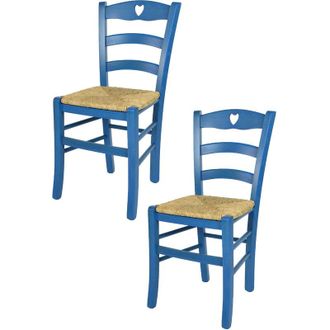 Tommychairs Tommychairs - Set 2 chaises cuore pour cuisine, bar et salle &agrave; manger, robuste structure en bois de h&ecirc;tre peindr&eacute; en couleur aniline bleue et assise