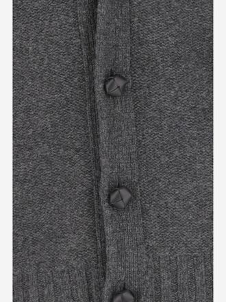 Bottega Veneta Mens Grey Wool V-Neck Cardigan Sweater