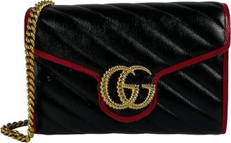 Gucci Hobo Bags - Gucci Torchon GG Marmont Wallet on Chain red black - Gr. unisize - in Schwarz - f&uuml;r Damen