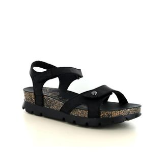 Panama Jack Damen-Keil-Schwarze Leder-Plattformsandalen - Sulia B2