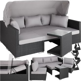 TecTake Rattan Sonneninsel Sitzgruppe, Lounge Möbel Set inkl. Sofa mit Sonnendach, Hocker, Sesseln und Tisch, Outdoor Gartenmöbel, Loungemöbel Balkon und Gart