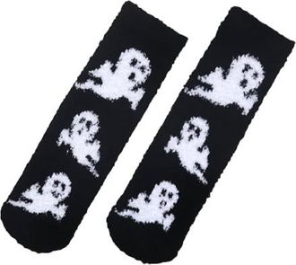 Generic Chaussettes de sport en polaire douce pour femme Halloween chauve-souris citrouille corail, Noir, Taille unique